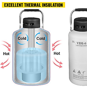 Vevor Liquid Nitrogen Tank 6L Aluminum Alloy Liquid Nitrogen Dewar Static Cryogenic Container Liquid Nitrogen Container with 6 Canisters and Carry Bag (6L): Industrial & Scientific