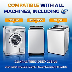 Bastion Washing Machine Cleaner, Deodorizer, & Descaler 6-Pack - Active Deep Cleaning Tablets for HE Front Loader & Top Load Washer, Septic Safe Eco-Friendly - 3 Month Supply