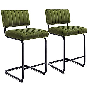 ONEVOG Modern Counter Height Stools with Velvet Backrest, 24Inch Solid Metal Legs Bar Stool Set of 2, Barstools for Kitchen Dining Party, Sturdy Bar Chairs (Green)