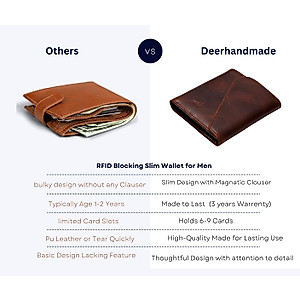 DEERHANDMADE Leather Wallet for Men | Fancy Bifold Handcrafted Mens Wallet with Magnetic closer & RFID Protection | Holds 6-10 Cards,1 ID Window, Cash Components (Garnet Edition, Dark Brown)