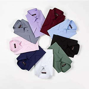 FAHIZO Men's Short Sleeve Dress Shirt Regular Fit Soild Casual Business Stretch Button Down Shirts with Pocket, Green-L