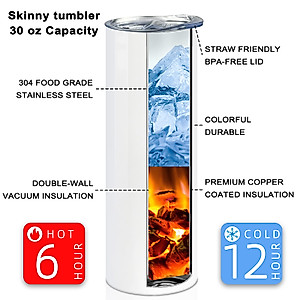 AiHeart 30oz Sublimation Straight Skinny Tumblers with Straw and Lid,Sublimation Stainless Steel Blanks Bulk,Double Wall Vacuum Insulated Tumblers,Metal Water Cup(2pack White)