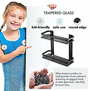 KES 2 Tier Bathroom Glass Shelves, Black Extra Thick Tempered Glass Rectangular, Aluminum Double Glass Shelves Wall Mounted, BGS4126B-BK