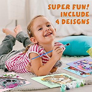 bleihum 4 Pack Paint by Numbers for Kid Ages 4-8,Animals Paint by Number Kits for Kids, DIY Animal Oil Painting Suitable for Home Decoration (Frameless,8x8inch)