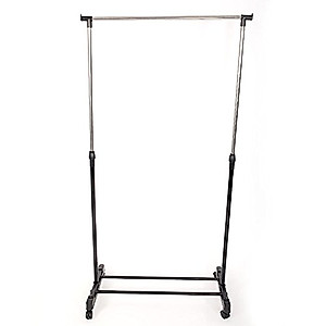 Altiaim Single-bar Vertical & Horizontal Stretching Stand Clothes Rack with Shoe Shelf YJ-01 Black & Silver