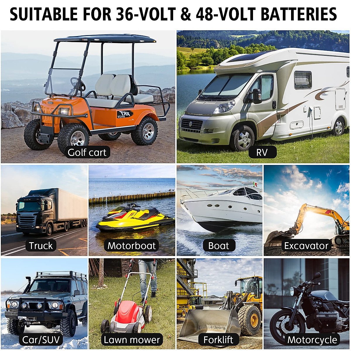 Golf cart Battery Charger, 48V 13A and 36V 18A Trickle Battery Charger,48 Volt cart Golf Charger,for 48 Volt Club Golf Car,Lithium,LiFePO4,Lead-Acid AGM/Gel/SLA..Battery Charger,3 Pin Round Plug