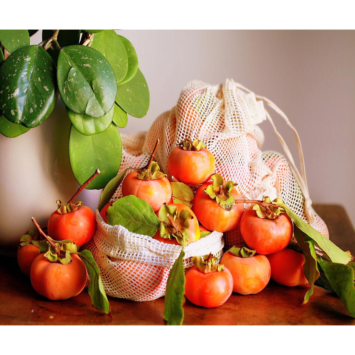 Reusable Produce Bags, Washable, Mesh Bags for Vegetables, Organic Mesh Produce Bags Cotton, Vegetable Storage Bags for Refrigerator Keep Fresh, Produce Storage Bag Set of 6(4 Mesh+2 String bags)