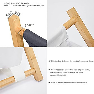 Homhope Large Double Laundry Basket Sorter with Hidden Handles, Foldable Bamboo X-Frame Dual Laundry Hamper, Dirty Clothes Basket with 2 Sections, Divided Laundry Organizer, Removable Waterproof Bag