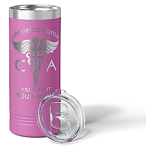 Personalized CNA Certified Nurse Assistant Gift on Blush 22 oz Stainless Steel Skinny Tumbler Custom Engraved Gifts for Men and Women