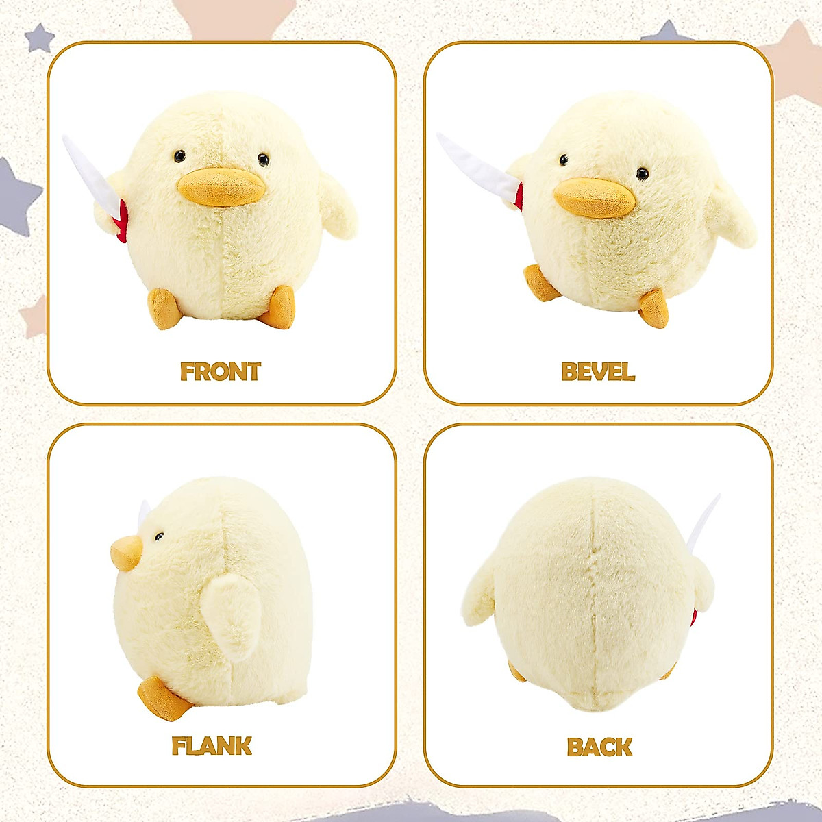 Honganda Cute Duck with Knife Plushies Toy, Soft Stuffed Animal Plush Doll Toys, Plush Throw Pillow Gifts for Kids Adults (Yellow)