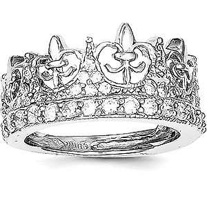 IceCarats 925 Sterling Silver French Fleur De Lis Lily Flower Royal Princess Crown Cubic Zirconia CZ Ring Religious Saint Band Size 7