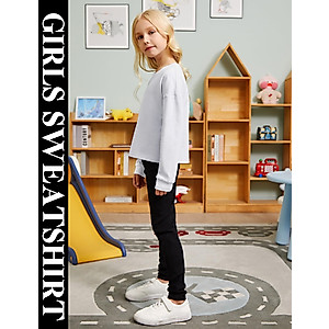 Arshiner Girls Crop Tops Kids Long Sleeve Pullover Sweatshirts Girls Cropped Crewneck Sweatshirt White Crop Top Long Sleeve Cute Clothes For 10-12