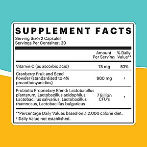 Because Probiotics Cranberry UTI Defense Capsules for Women (60 Capsules, 1 Bottle)