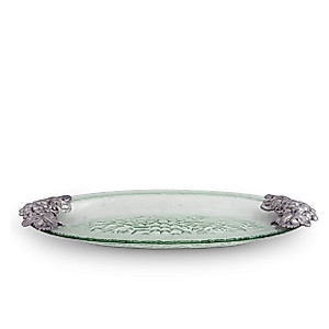 Arthur Court Clear Glass Food Tray Platter with Grape Handle in Sand Casted Aluminum with Artisan Quality Hand Polished Designer 20 inch x 11.5 inch