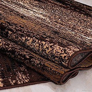 Allstar 5x7 Chocolate Modern and Contemporary Rectangular Accent Rug with Mocha and Ivory Abstract Brush Streak Design (4' 11" X 6' 11")