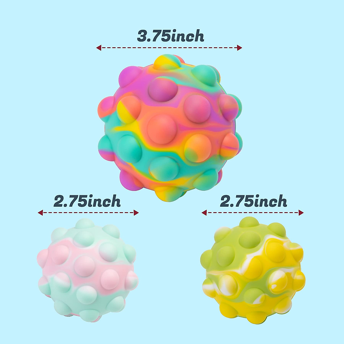 Stress Balls Fidget Toys for Adults and Kids Gift, Big Squishy Pop It Sensory for Autism Relief (1 Big Red and 2 Small Balls)