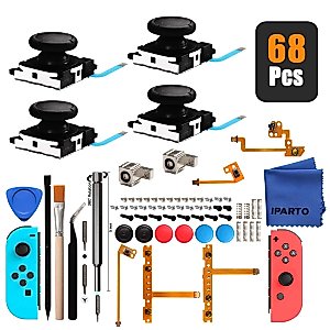 iParto 4 Pack Joystick Analog Thumb Stick for Nintendo Switch Joy Con Controller Joycon Repair Kit with Flex Cable Screws Springs Thumbstick Grips Repair Tools