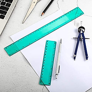 Plastic Ruler Straight Ruler Plastic Measuring Tool (Green, 6 Inch, 12 Inch)