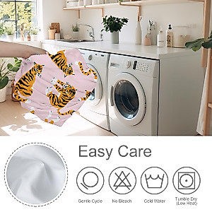 Sleepwish Cute Duvet Cover Cartoon Tigers Pattern Bedding for Kids Teen Girls Boys 3pc Big Cat Animal Bed Set Pink (King)