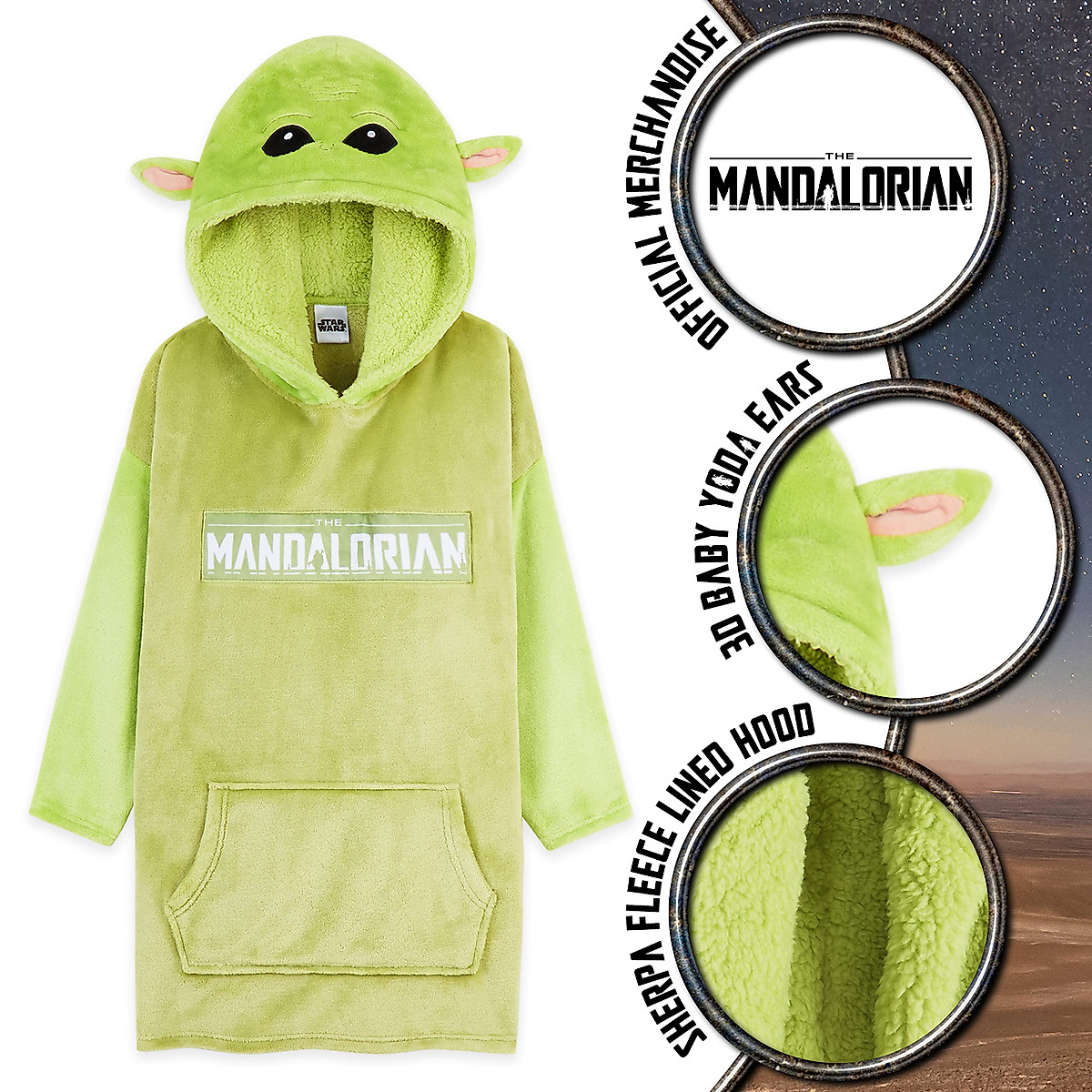 Disney The Mandalorian Blanket Hoodie for Boys Teens, Baby Yoda Fleece Wearable Blanket (Green)