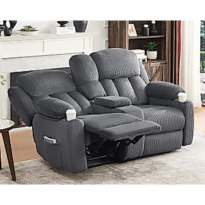 Jocisland Recliner Couch, Recliner Loveseat with Cup Holders, Console with Charging Socket, Comfy Reclining with Dual Wingback for Living Room(Grey)