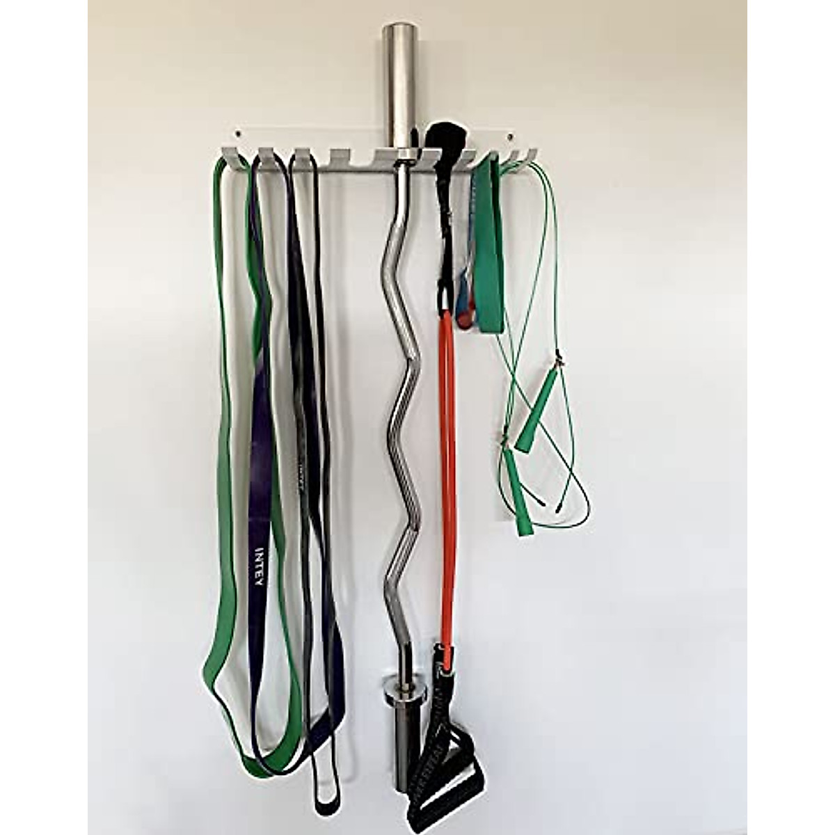 OUUO Home Gym Storage Accessories Equipment Rack for Resistance Bands,Fitness Straps, Jump Ropes,Chains, Curl Bars and Lifting Belts with 10 Prong Hooks (BlackNew)