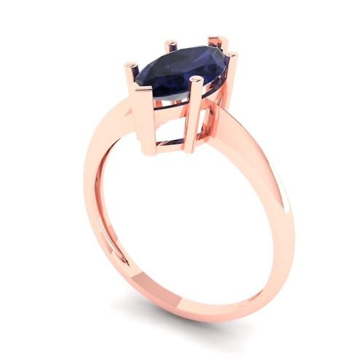 Clara Pucci 1.50 ct Marquise Cut Solitaire Simulated Blue Sapphire Engagement Bridal Promise Anniversary Ring 18K Rose Gold Size 8.75
