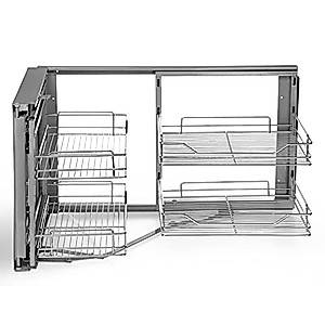 JayHumphrey Blind Corner Cabinet Pull Out for 15 Inch Opening, Kitchen Corner Cabinet Pull Out Organizer, 2 Tier 4 Baskets Concealed Roller Slide Out Shelves, Chrome,Left Open