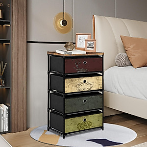 VASICAR Set of 2 Nightstands with 4 Drawers, Beside Table, Clothes Organizer, Storage Tower Unit, Small Fabric Dresser for Bedroom, Living Room, Closet, Entryway, Hallway, Nursery