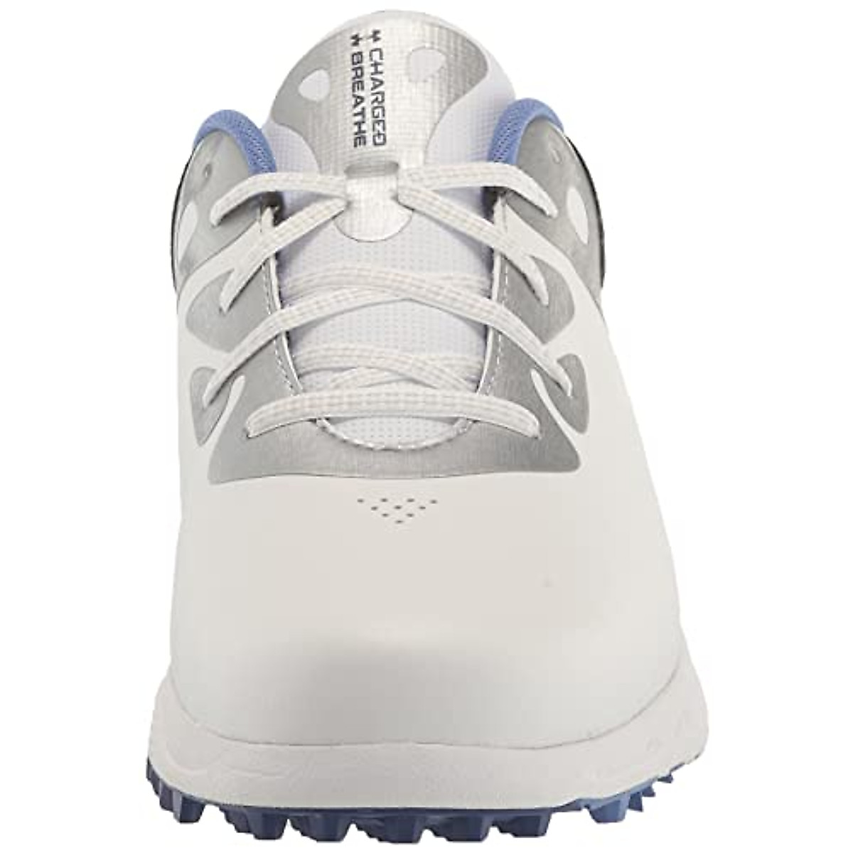 Under Armour Women's Charged Breathe 2 Spikeless Cleat, (100) White/Metallic Silver/Baja Blue, 8, US