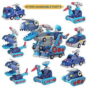 Take Apart Vehicle Magnetic Toy, 5-in-1 Tool Building Trucks Transform to Dinosaur Robot STEM Assemble Car with Storage Box, Kids Child Holiday Birthday Gift for 3 4 5 6 7 8 Year Old Boys Girls