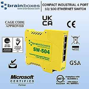 Brainboxes Switch - 4 Ports - DIN Rail mountable (SW-504)