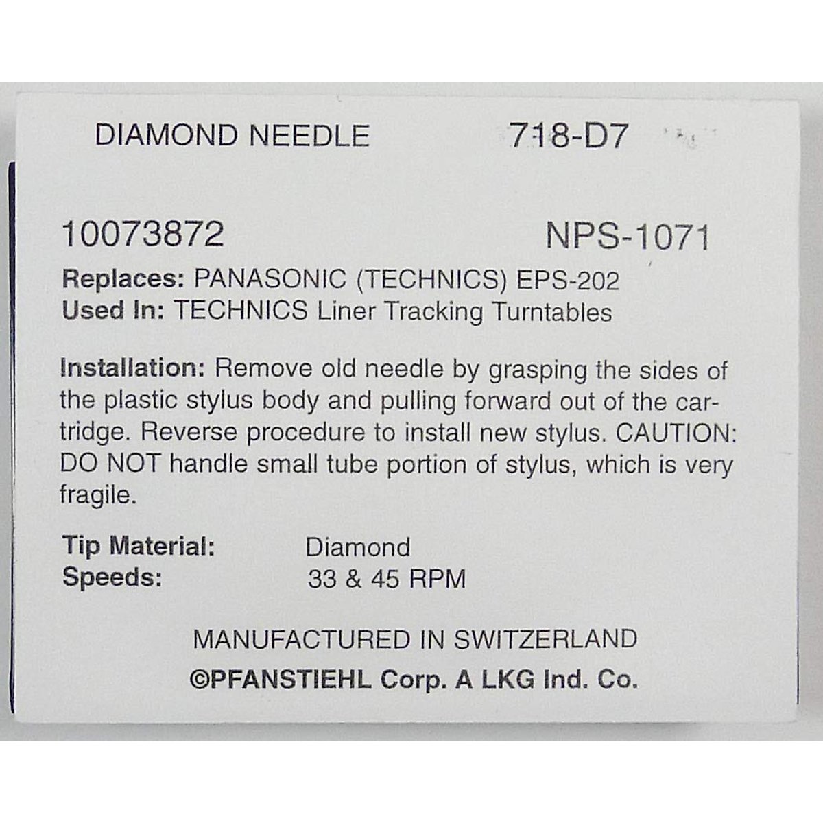 Pfanstiehl Phonograph Needle For Panasonic Technics EPS25CS EPS24CS SL5 SLBD22 P24 P28 SL-N5 SL-N15 AT3482P SL-V5 & Others