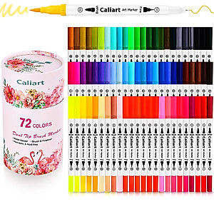 Caliart Markers for Adult Coloring, 72 Dual Tip Brush Pen Art Markers, Water Based Numbered (Fine & Brush Tip), Lettering Drawing Sketching Journaling Art Markers for Office School Teacher Supplies