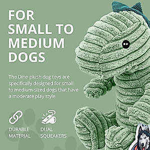 MORELIFE Naughty Dogs Dinos Plush Squeaky Toy | for Small Medium Large Dogs, All Dog Breeds, Green