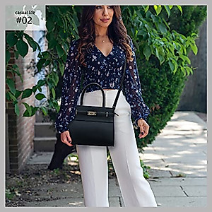 Chinllo Womens Top-Handle Handbag Every day Satchel Leather Purse Crossbody Bag with Long Detachable Strap(Black)