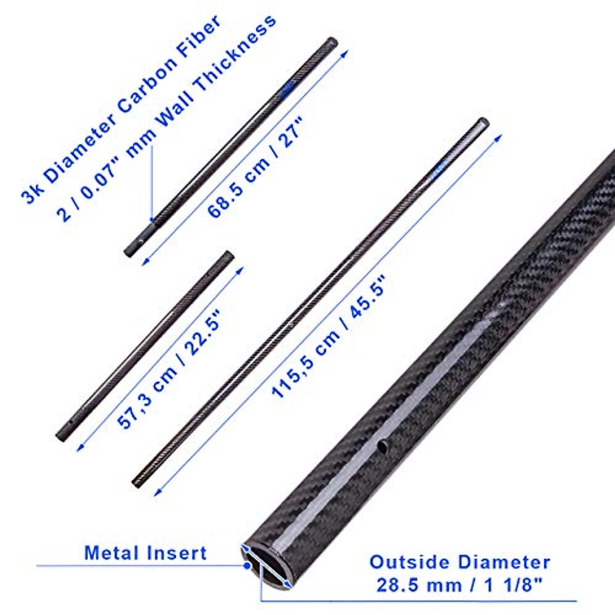 CKG Carbon Fiber Travel Sand Scoop Shovel Handle Universal Lightweight Pole for Beach Metal Detecting Long Rod with 28.5mm/1 1/8" Diameter