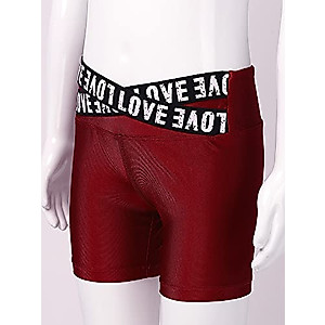 Hansber Kids Girls Boycut Shorts Solid Color Sports/Dance/Gymnastics Athletic Bottoms Summer Hot Pants Letter Burgundy 12