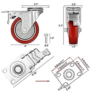 4 inch Heavy Duty Casters Load 1800lbs,Lockable Bearing Caster Wheels with Brakes,Swivel Casters for Furniture and Workbench，Set of 4 (Free Screws)