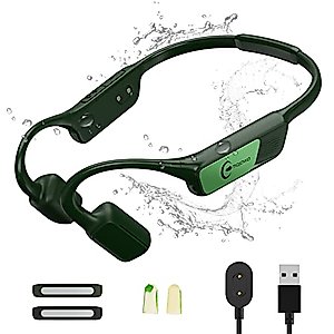 mojawa Open-Ear Bone Conduction Headphones- Wireless Microphones Headsets w/ 5.0 Bluetooth Echo Cancellation IP67 Sweatproof Workouts Earphones for Sports Running Hiking Cycling Office Meeting(Green)