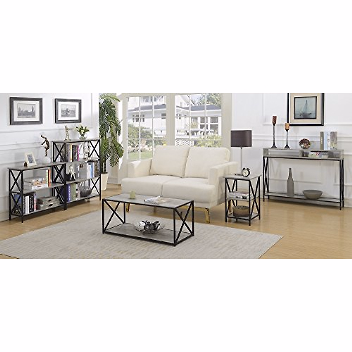 Convenience Concepts Tucson End Table with Shelves, 3-Tier, Faux Birch/Black