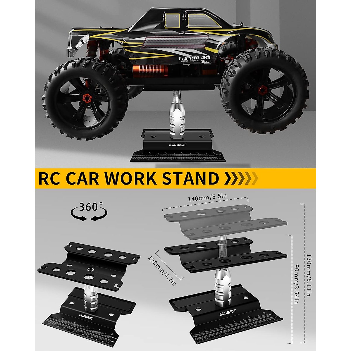 GLOBACT RC Tool Kit RC Screwdriver Kit, RC Car Stand, RC Hex Driver Set, RC Pliers Set, Screws Tray, Wrench, Body Reamer for 1/8 1/10 Slash Axial Arrma Redcat Losi RC Repair Tool Box Set-26Pcs