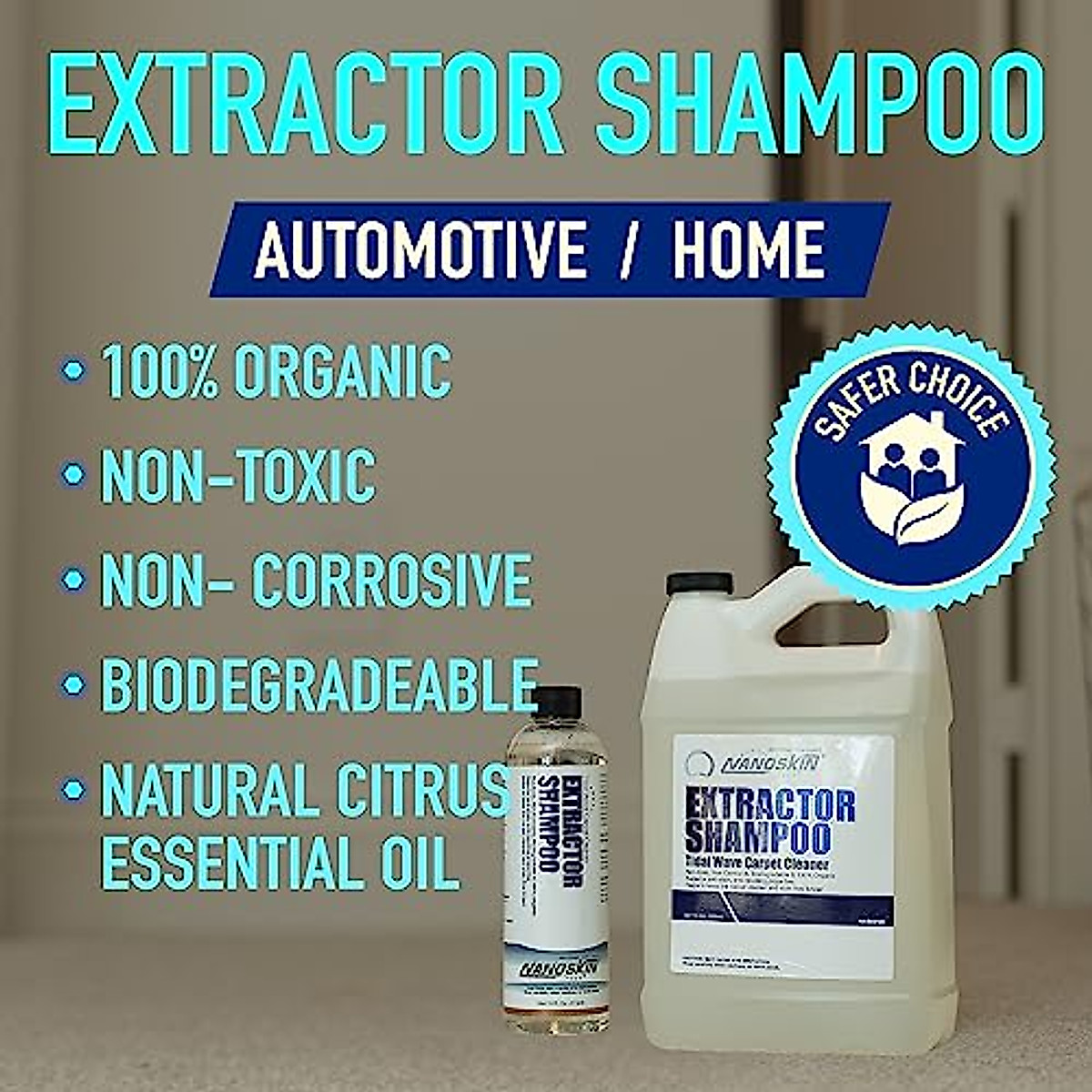 Nanoskin EXTRACTOR SHAMPOO Low Foaming Carpet Cleaner 5 Gallons - Machine Use Upholstery Cleaner, Stain Remover & Odor Eliminator on Rug Car Upholstery Carpets | For Automotive, Home, Office & More