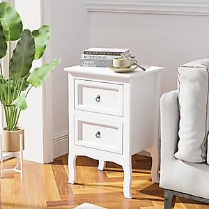 VINGLI White Nightstands Set of 2, Tool-Free Setup Nightstand, 2 Drawer Night Stands for Bedrooms, Easy & Quick Install Small Bedside Tables, Girls Nightstand, Side Table, End Table for Small Spaces