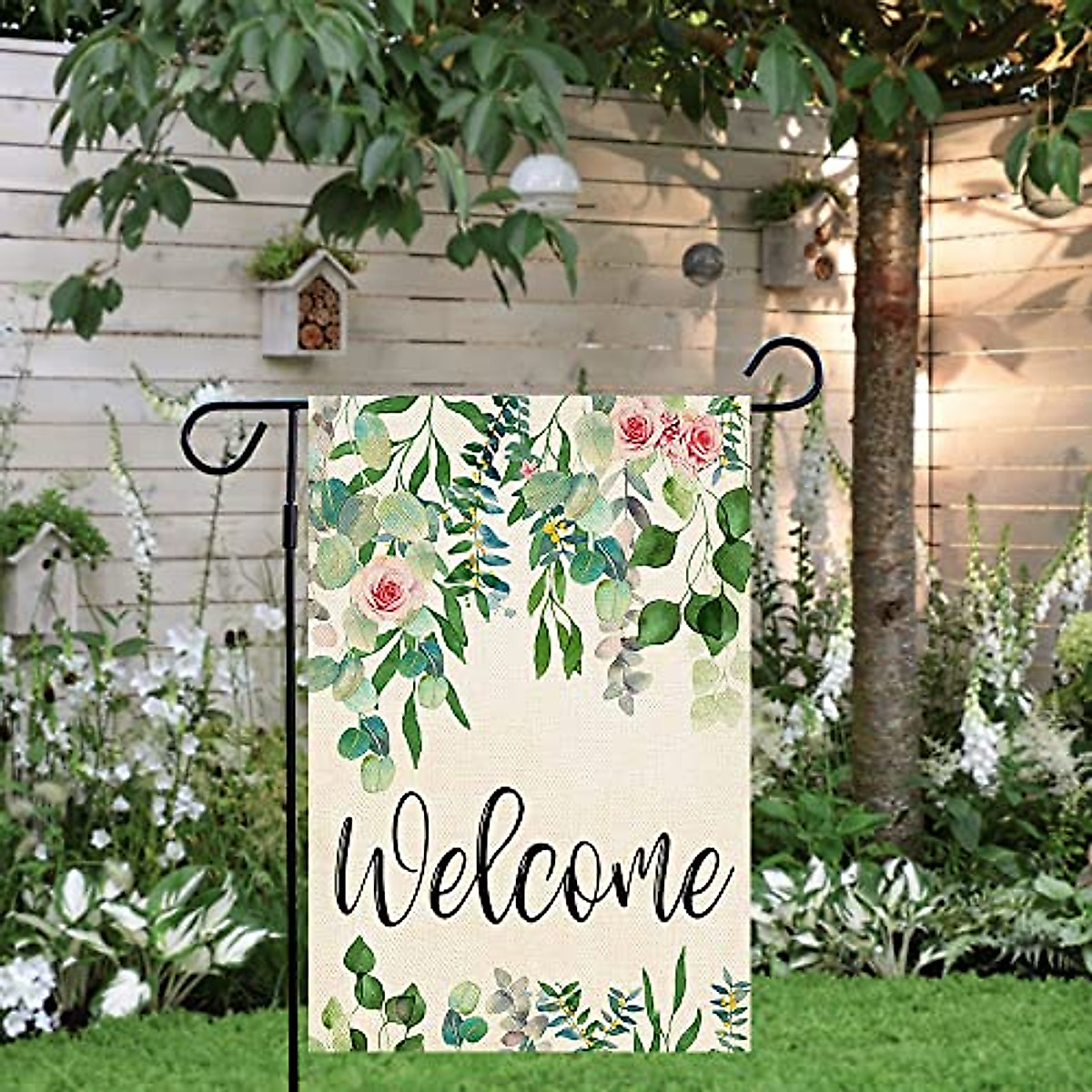 ORTIGIA Welcome Spring Floral Garden Flag Vertical Double Sided 12x18inch Wedding Birthday Flowers Yard Flag for Outside Farmhouse Holiday Green Leaves Anniversary Wedding Yard Lawn Outdoor Decoration