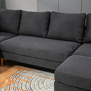 110" W Convertible Sectional Sofa with Reversible Chaise Lounge and Activity Ottoman, Polyester Blend U-Shape Modular Sectional Couch, 4-Seat Sofa Couch for Living Room Apartment Office, Charcoal Grey