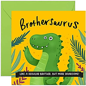 Old English Co. Dinosaur Brother Happy Birthday Card - Fun Brother Birthday Card for Bro | Cute Brothersaurus Card from Sibling, Sister, Brother | Blank Inside & Envelope Included (Brother)