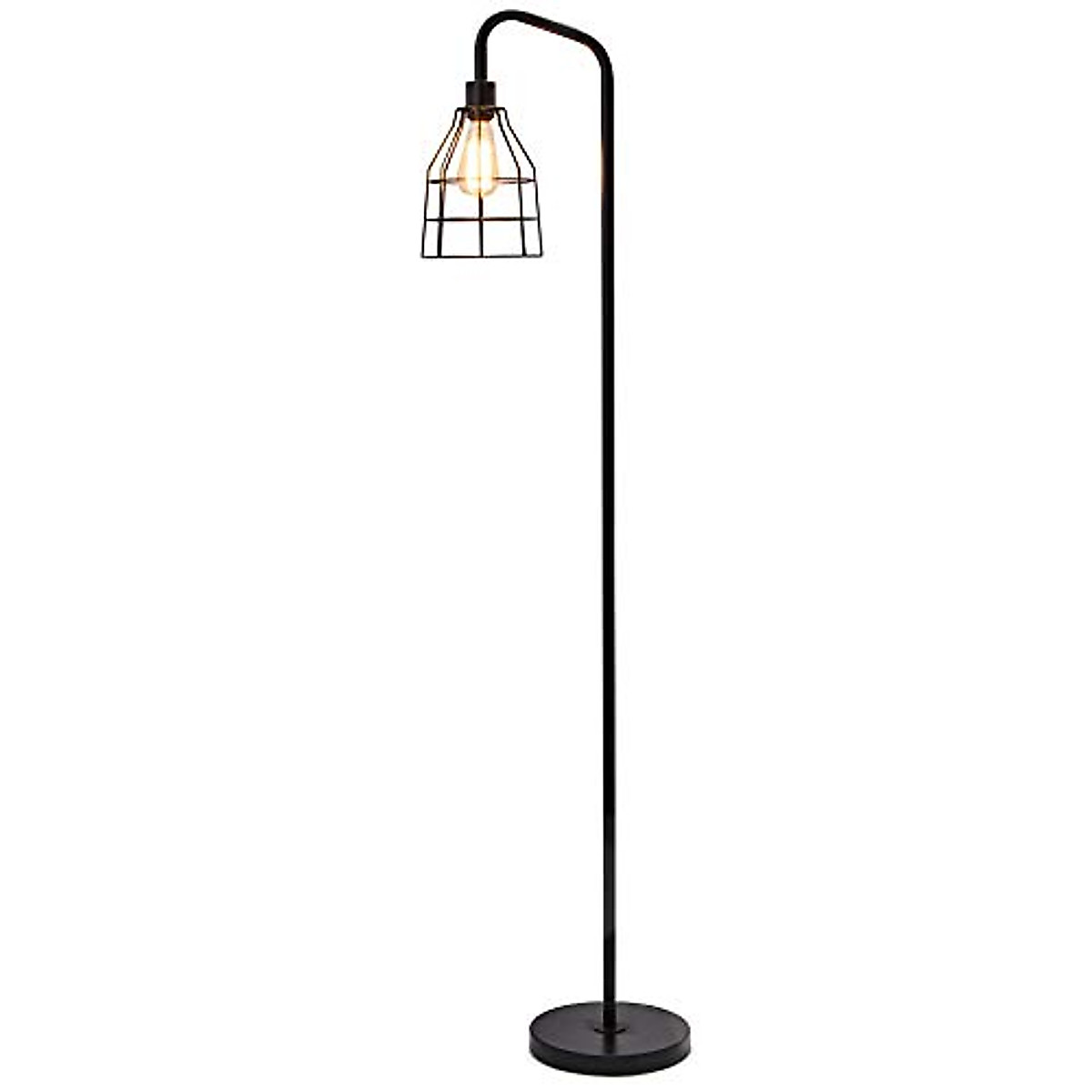 VONLUCE Industrial Floor Lamp Black, Rustic Cage Reading Floor Lamp with Heavy Metal Based Mid-Century, 62" Farmhouse Style Modern Standing Light for Bedroom, Living Room, Office