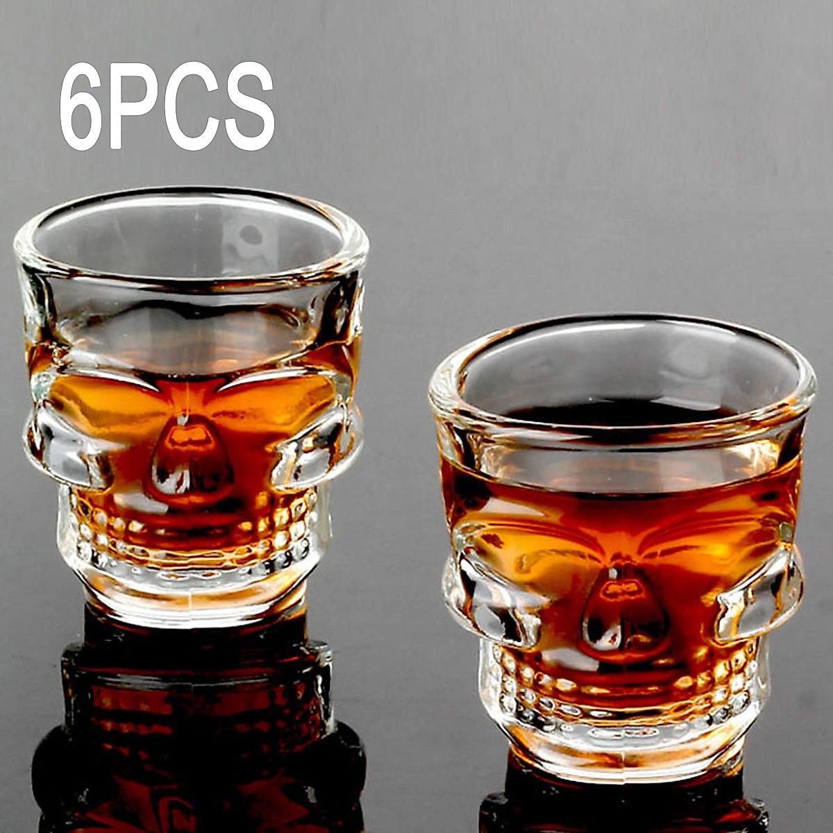 XXYXXY 6 Heavy Bottom Whiskey Glasses, Party Home and Entertainment Catering Beverage Drinking Glassware for Brandy, Liquor, Bar Decor, Jelly Glasses, 1.75 oz, Clear Skull Shaped Glasses
