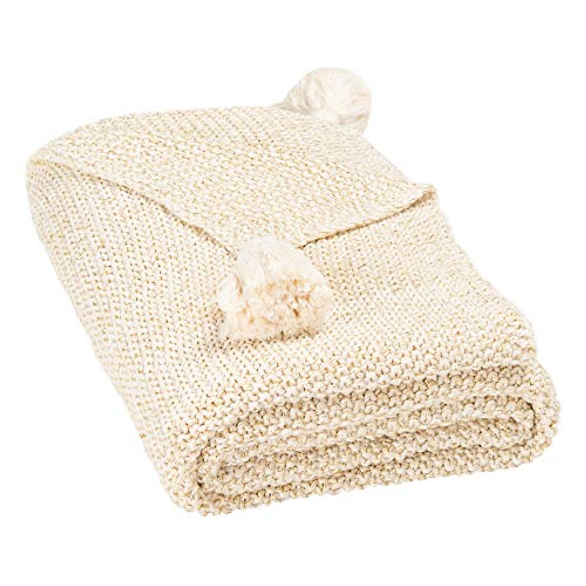 Safavieh Home Collection Mari Boho Beige/Gold Cotton 50 x 60-inch Tassel Sofa Chaise Lounge Club Chair Living Room Bedroom Decorative Throw Blanket THR235A-5060